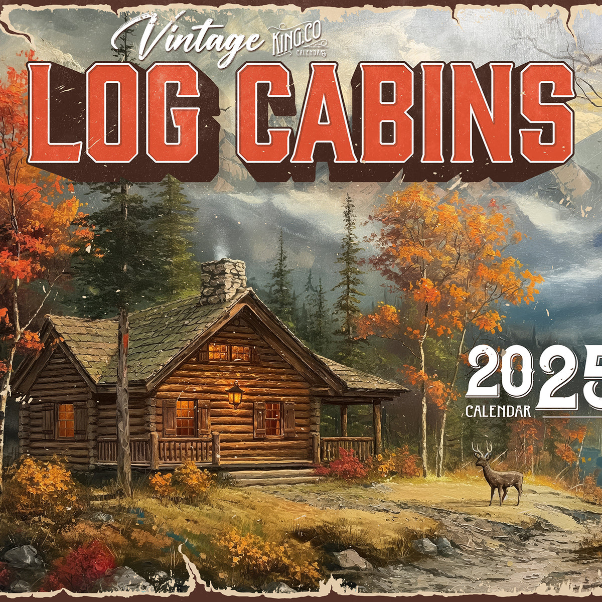 2025 Vintage Log Cabin Wall Calendar 16-Month X-Large Size 14x22, Best ...