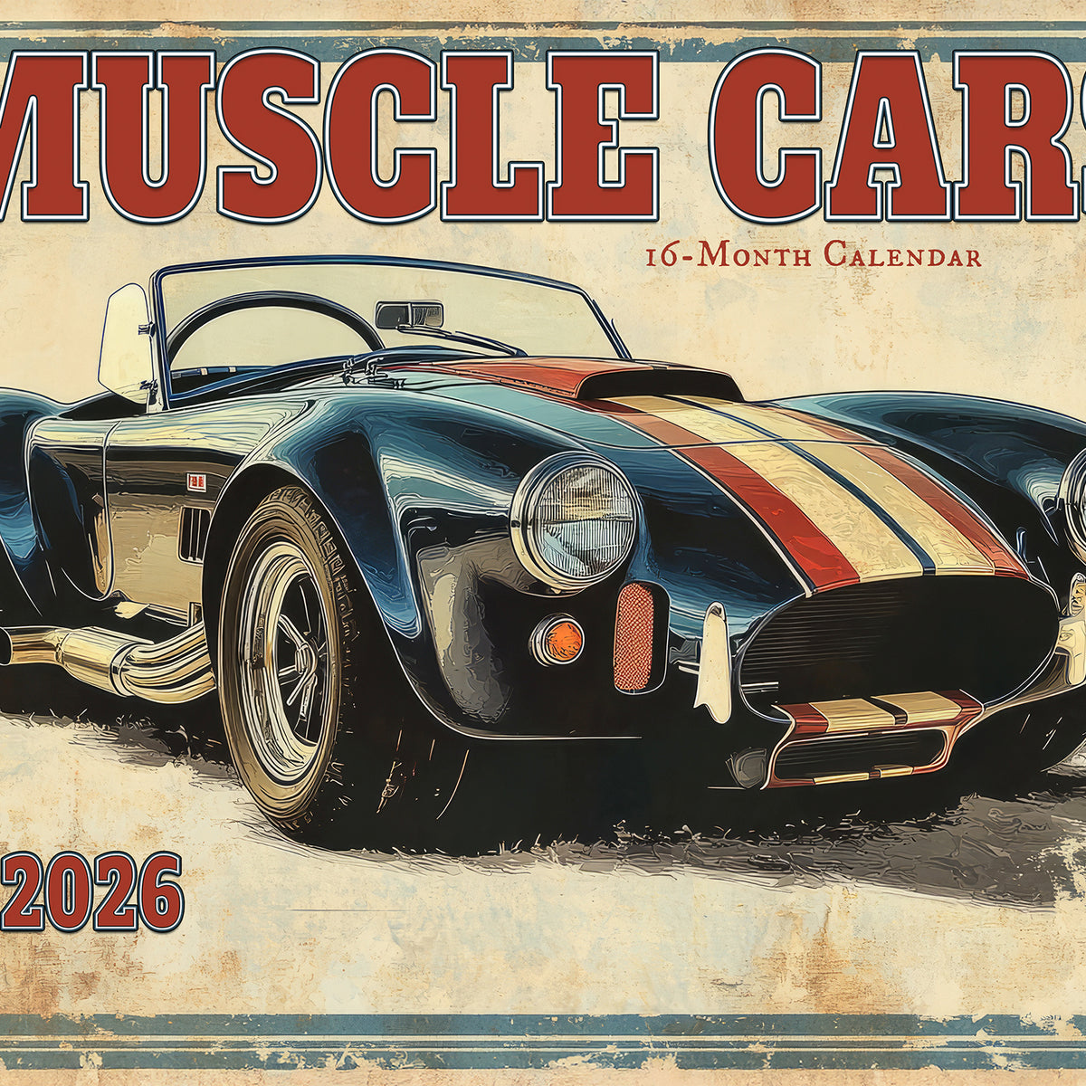 2026 Illustrated Muscle Cars Wall Calendar – Classic Car Art – The King ...