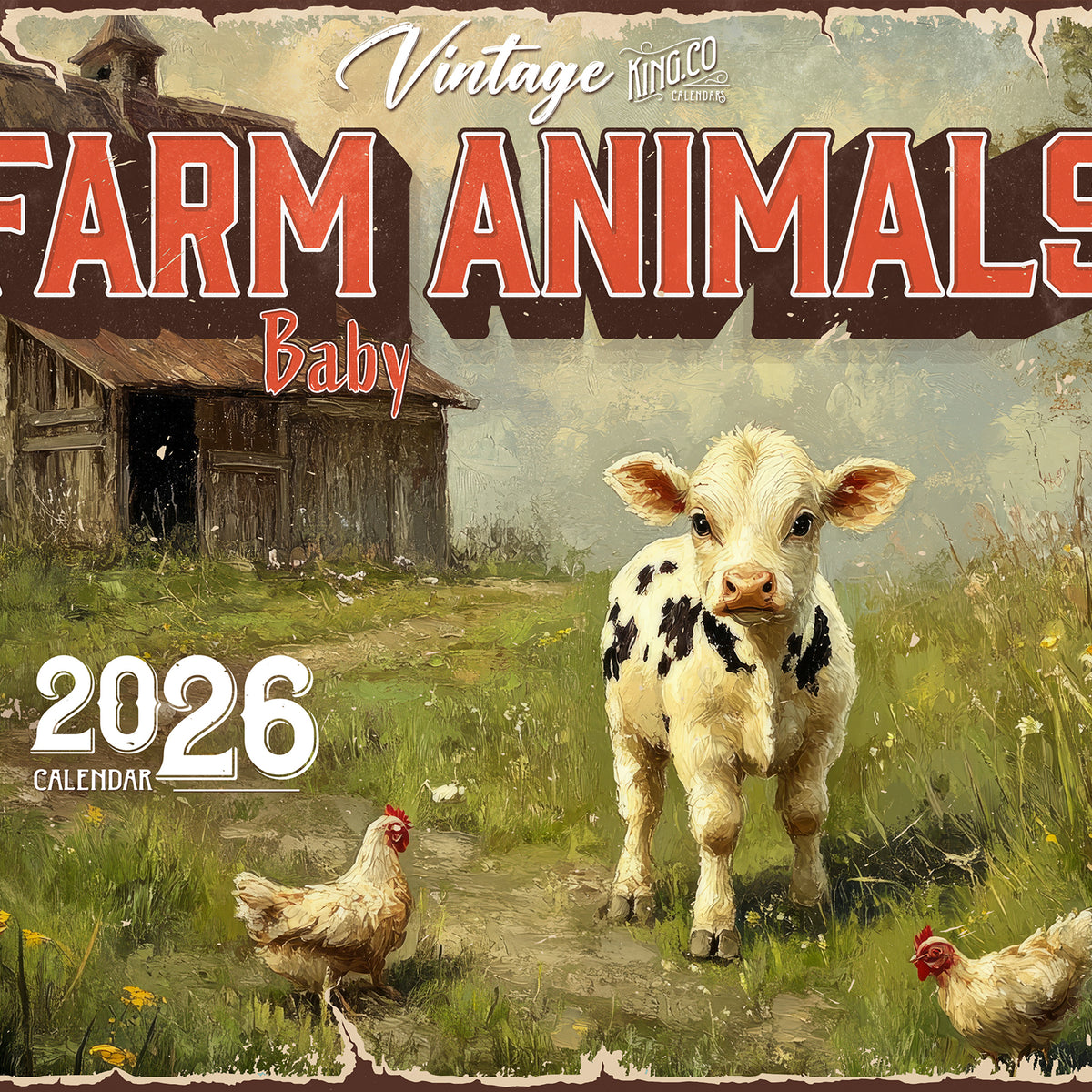 2026 Vintage Baby Farm Animals Wall Calendar – Rustic Country Charm ...