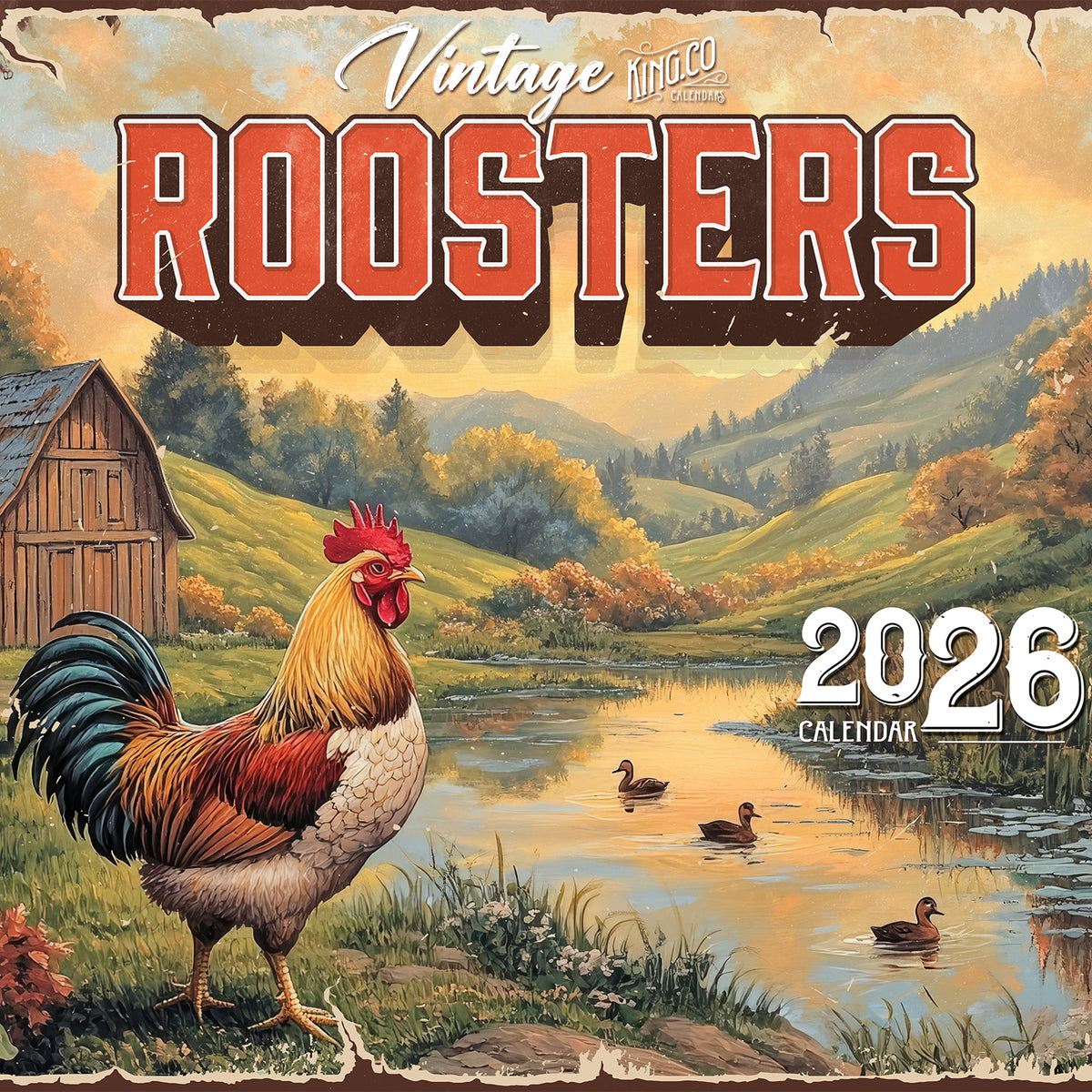 2026 Vintage Roosters Wall Calendar – Rustic Farmhouse Charm – The King ...